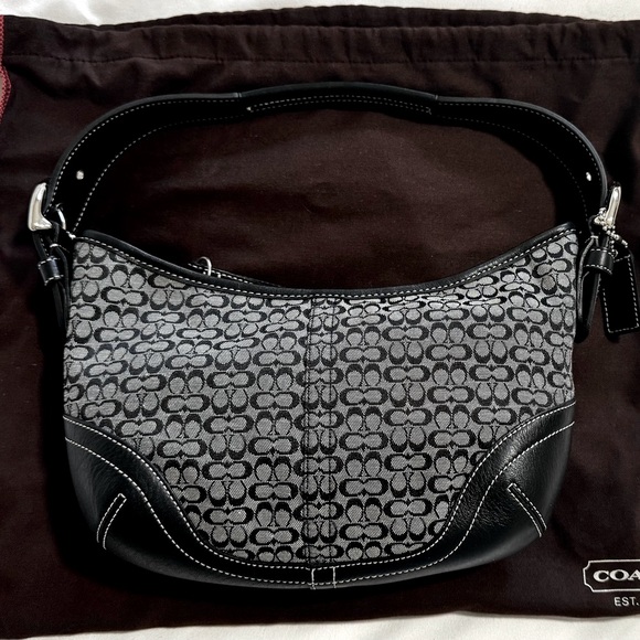 Coach | Bags | Vintage Coach Black And Gray Signature Monogram Shoulder ...